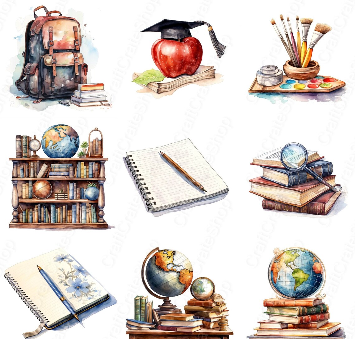 Back to School Clipart Set of 36, School Clip Art, Pencil Crayon, Books ...