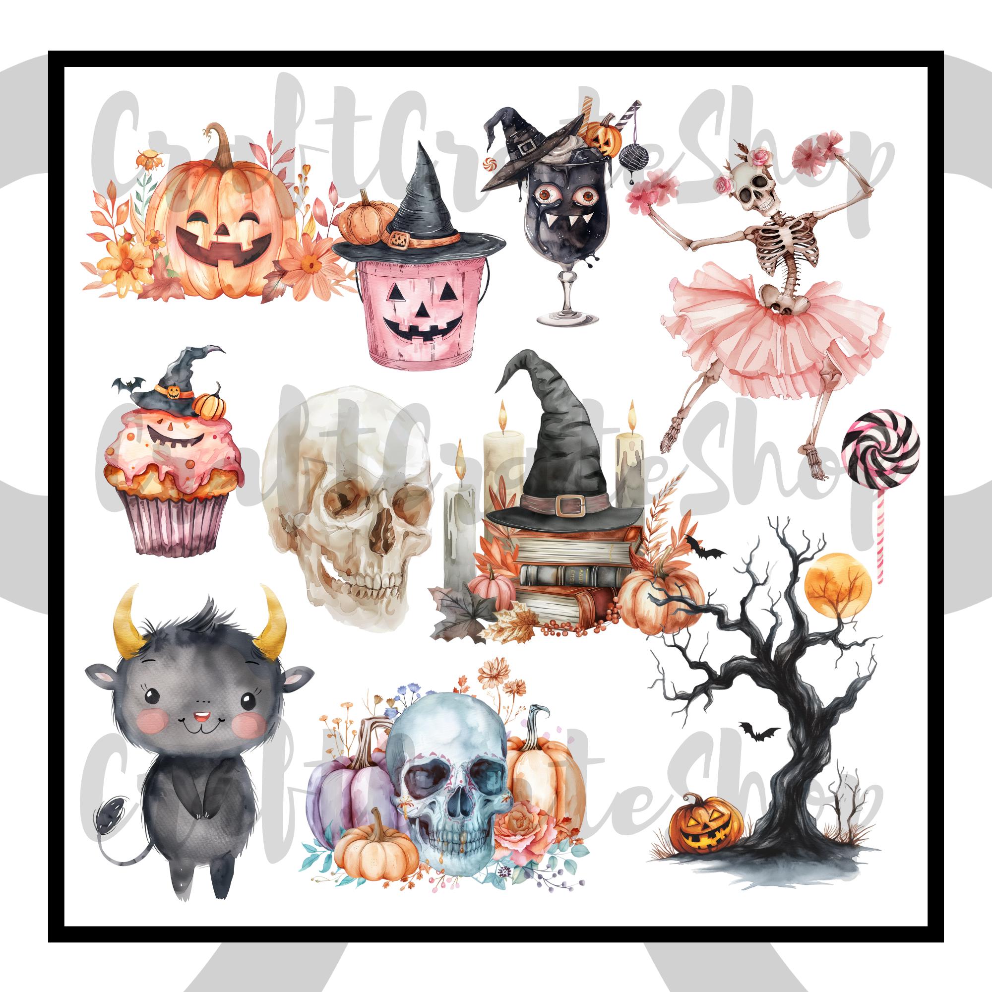 Cute Halloween Watercolor Clipart - Set of 68, Pumpkin Clipart ...