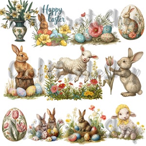 Vintage Easter Day Clipart- Set of 42, Boho Easter Clipart, Retro ...
