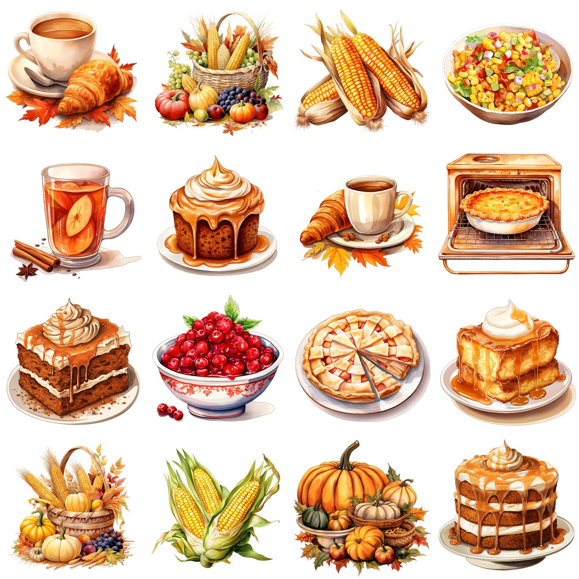 Watercolor Thanksgiving Clipart Set of 75 Thanksgiving - Etsy