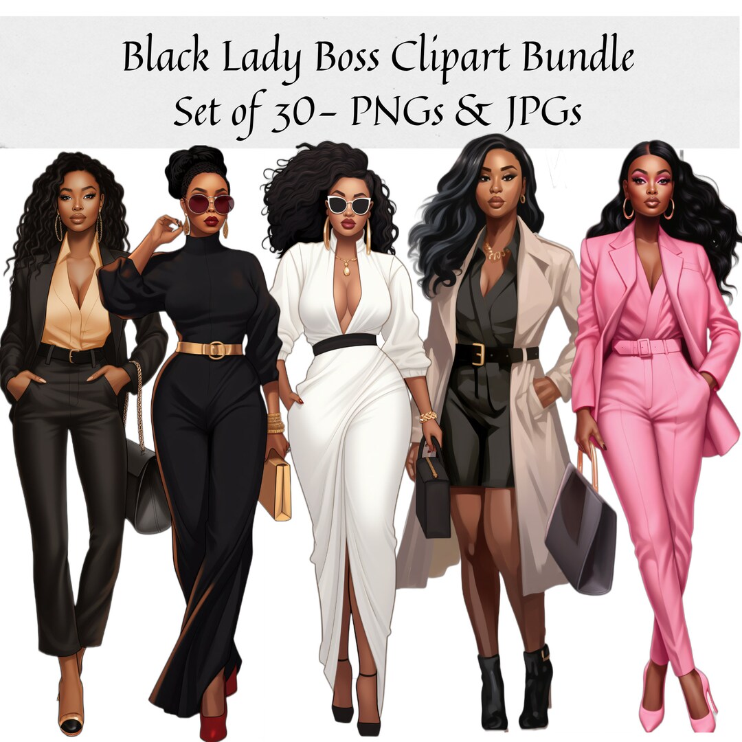 Black Women Lady Boss Doll Clipart - Set of 30, Office Girl Clipart ...