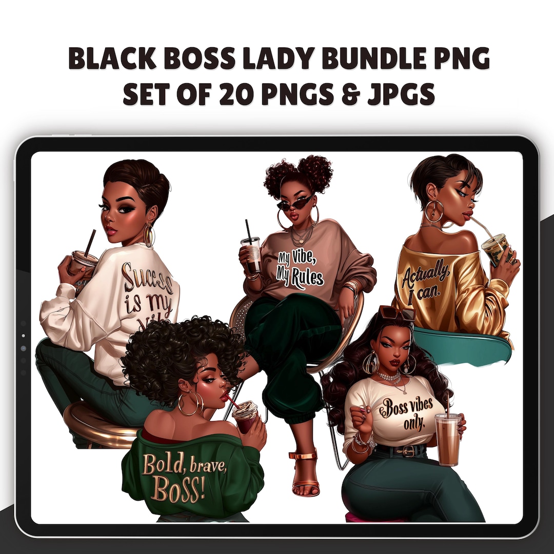 20 Black Boss Lady Bundle Png, Black Girl Boss Clipart, Black Woman ...