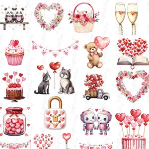 Watercolor Valentine Day Clipart Set of 75, Boho Valentines Clipart ...