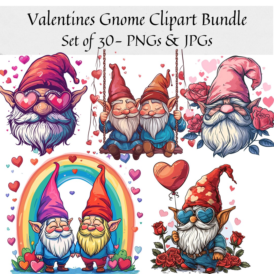 Valentines Gnomes Clipart Set of 30, Valentines Day Png, Boho Festive ...