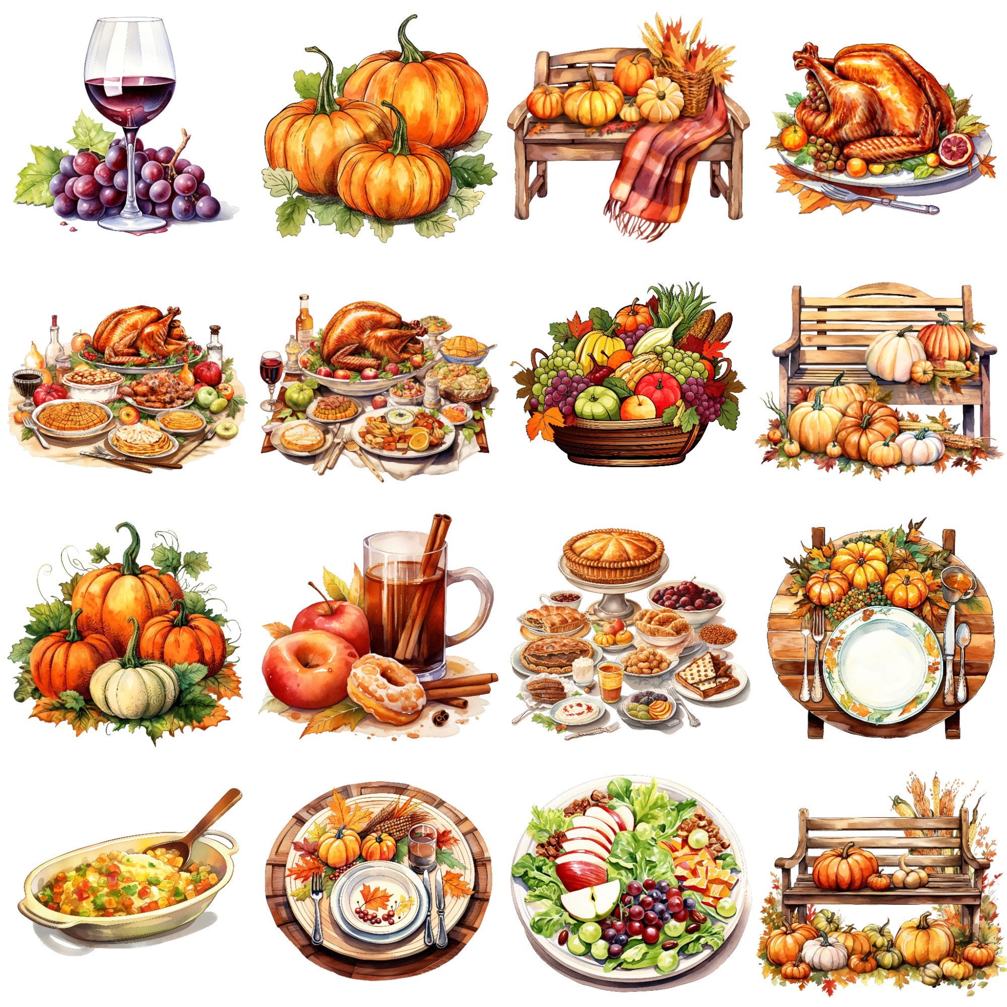 Watercolor Thanksgiving Clipart Set of 75 Thanksgiving - Etsy