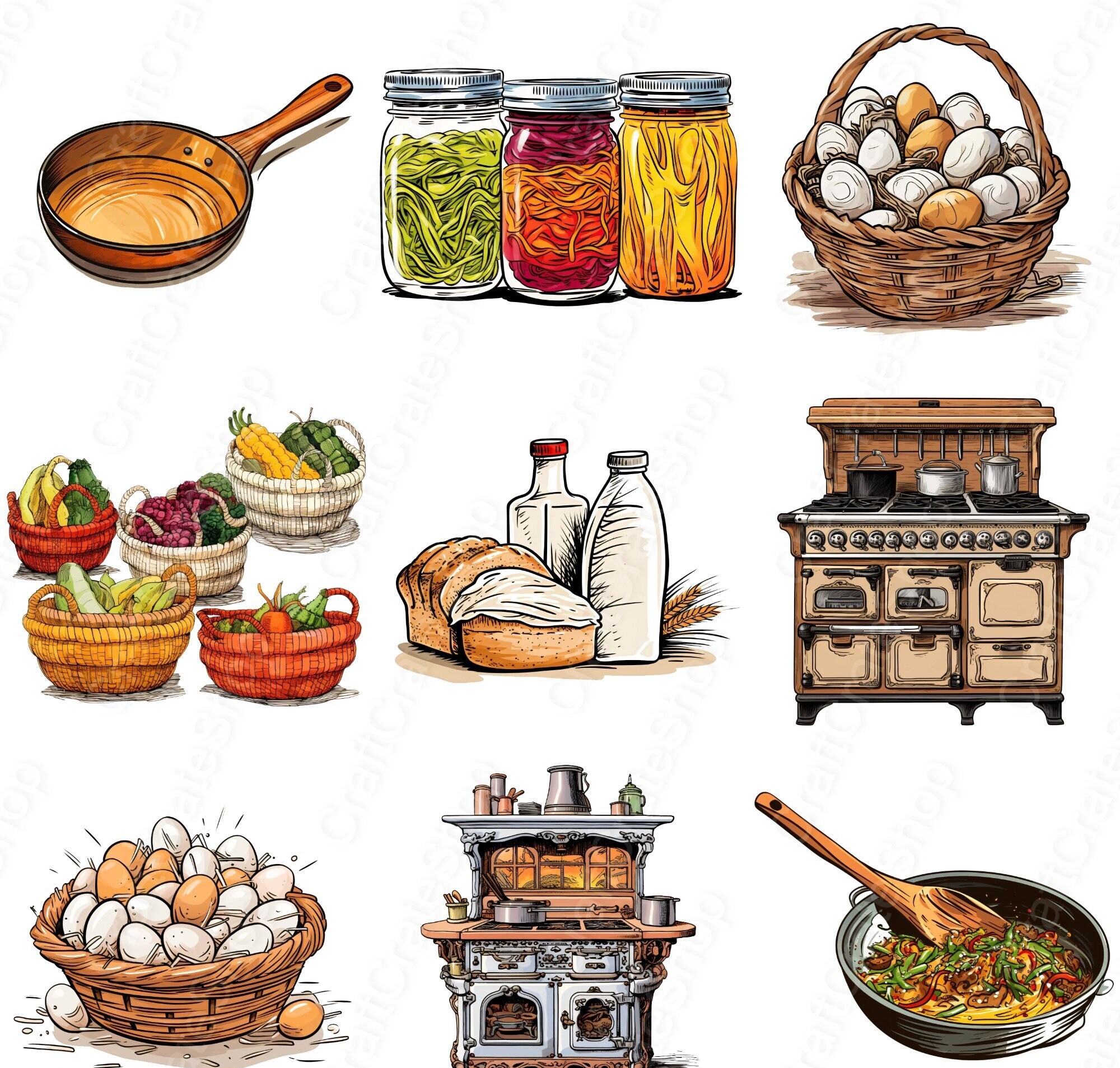 Set of 54 Country Kitchen Clipart Rustic Cooking Clipart - Etsy