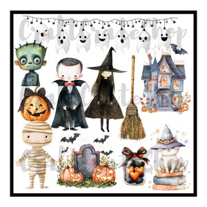 Cute Halloween Watercolor Clipart - Set of 68, Pumpkin Clipart ...