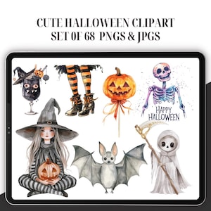Cute Halloween Watercolor Clipart - Set of 68, Pumpkin Clipart ...