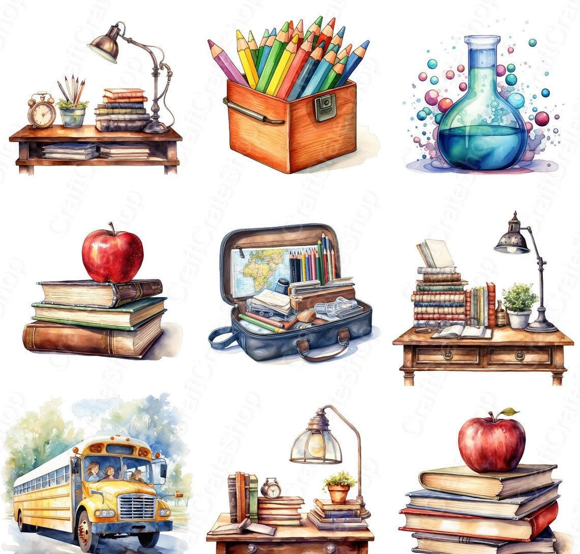 Back to School Clipart Set of 36, School Clip Art, Pencil Crayon, Books ...