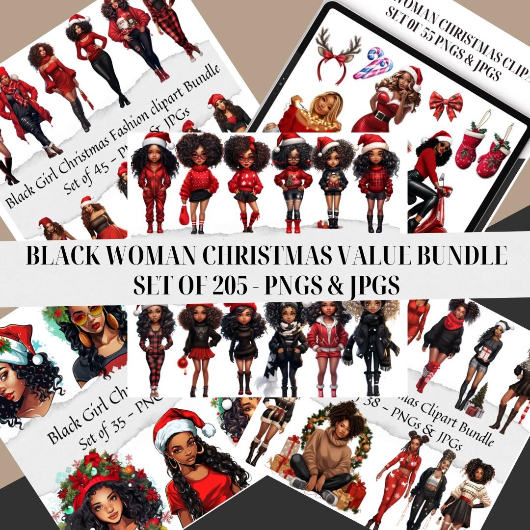 Christmas Woman Value Bundle - Set of 205, Black Woman Clipart, Black ...