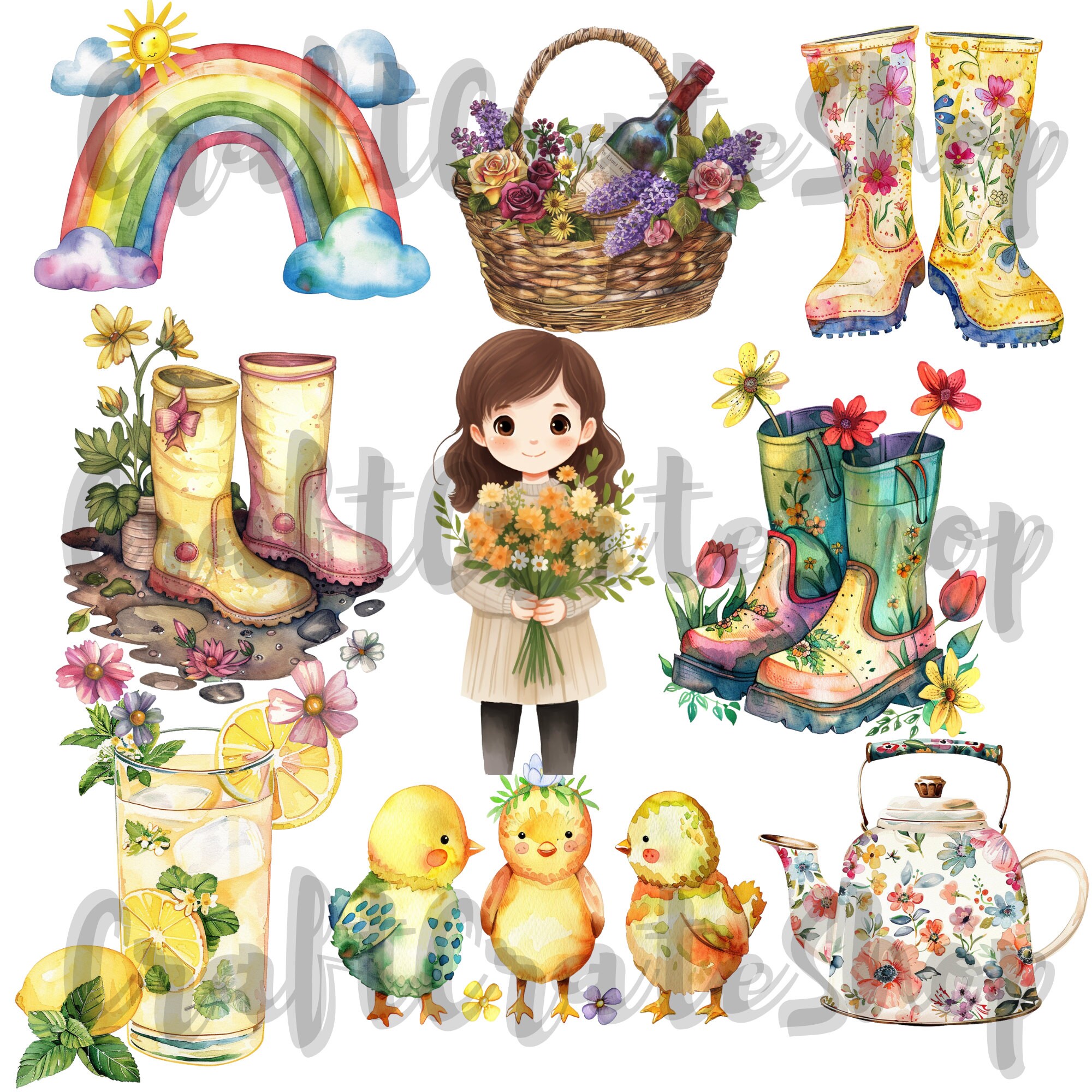Watercolor Spring Clipart - Set of 40, Spring Floral Clipart, Spring ...