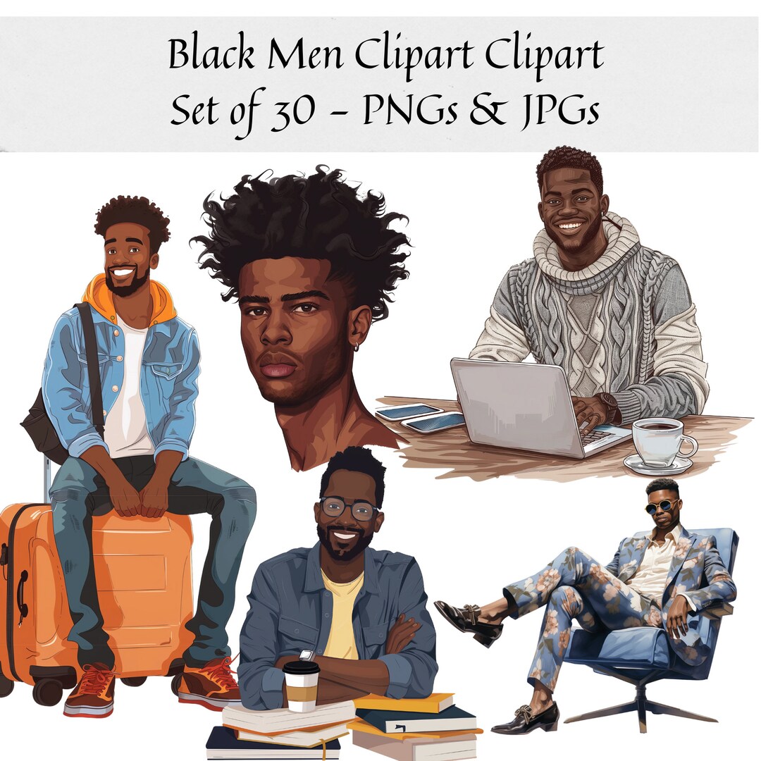 Black Men Clipart - Set of 30, African American Men Clipart, Black Man ...