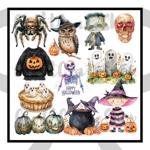 Cute Halloween Watercolor Clipart - Set of 68, Pumpkin Clipart ...
