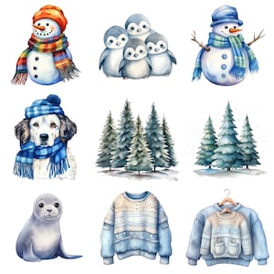 Watercolor Winter Clipart - Set of 52 | Snowman, Winter Forest, Winter ...
