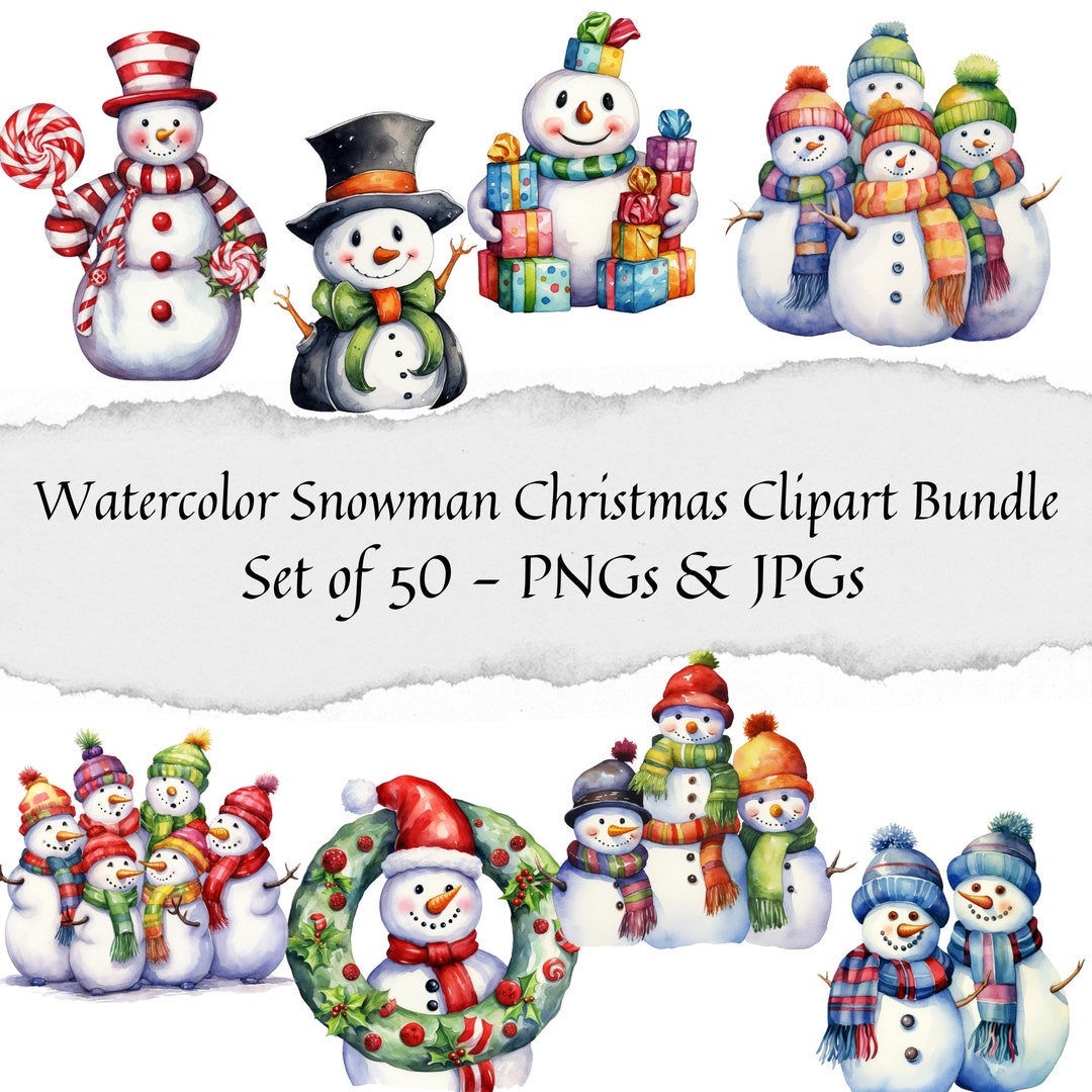 Watercolor Snowman Christmas Clipart Set of 50 Christmas Illustrations ...