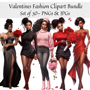 Black Woman Valentine Fashion Clipart - Set of 30, Valentine Girl,date ...
