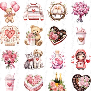 Watercolor Valentine Day Clipart Set of 75, Boho Valentines Clipart ...