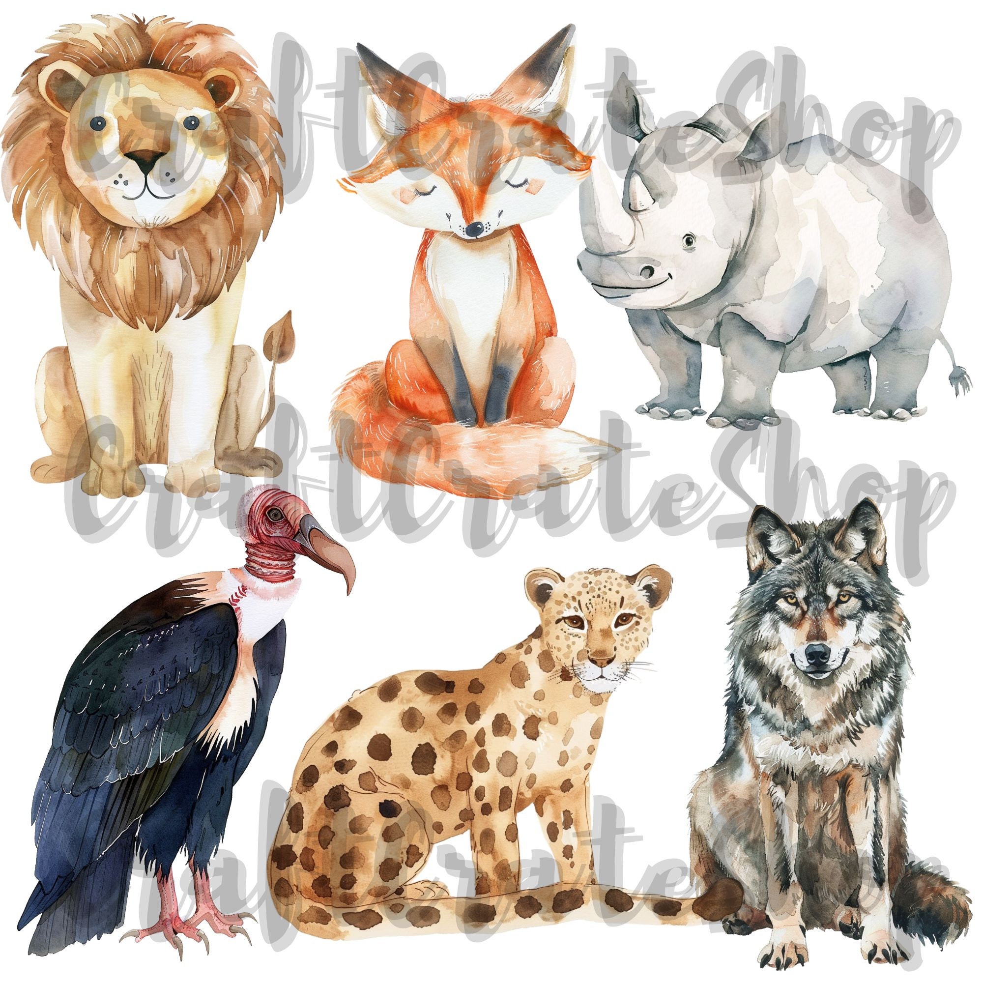 Watercolor Safari Animals Clipart - Set of 42, Animal Clipart, Safari ...