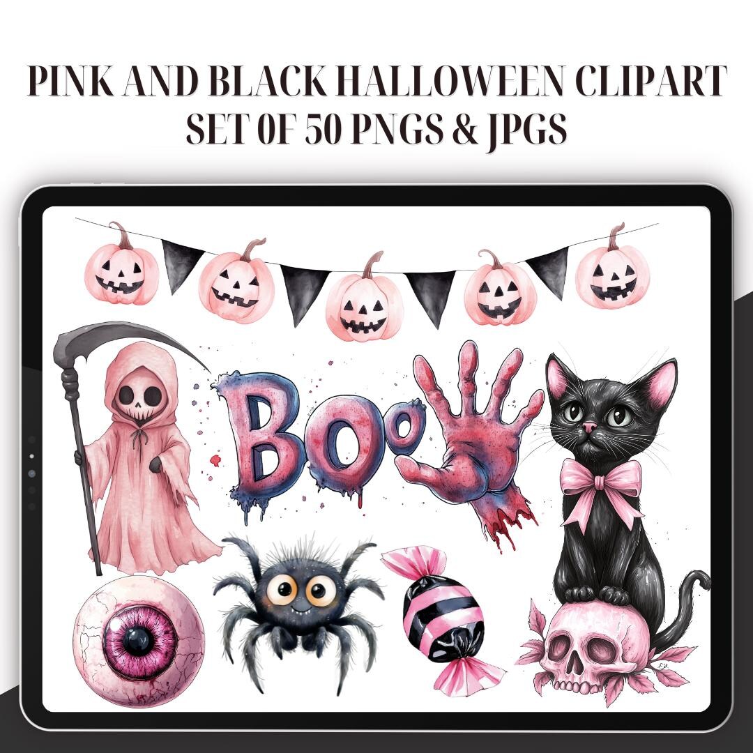 Pink and Black Halloween Clipart - 50, Sweet Halloween Clipart, Pink ...