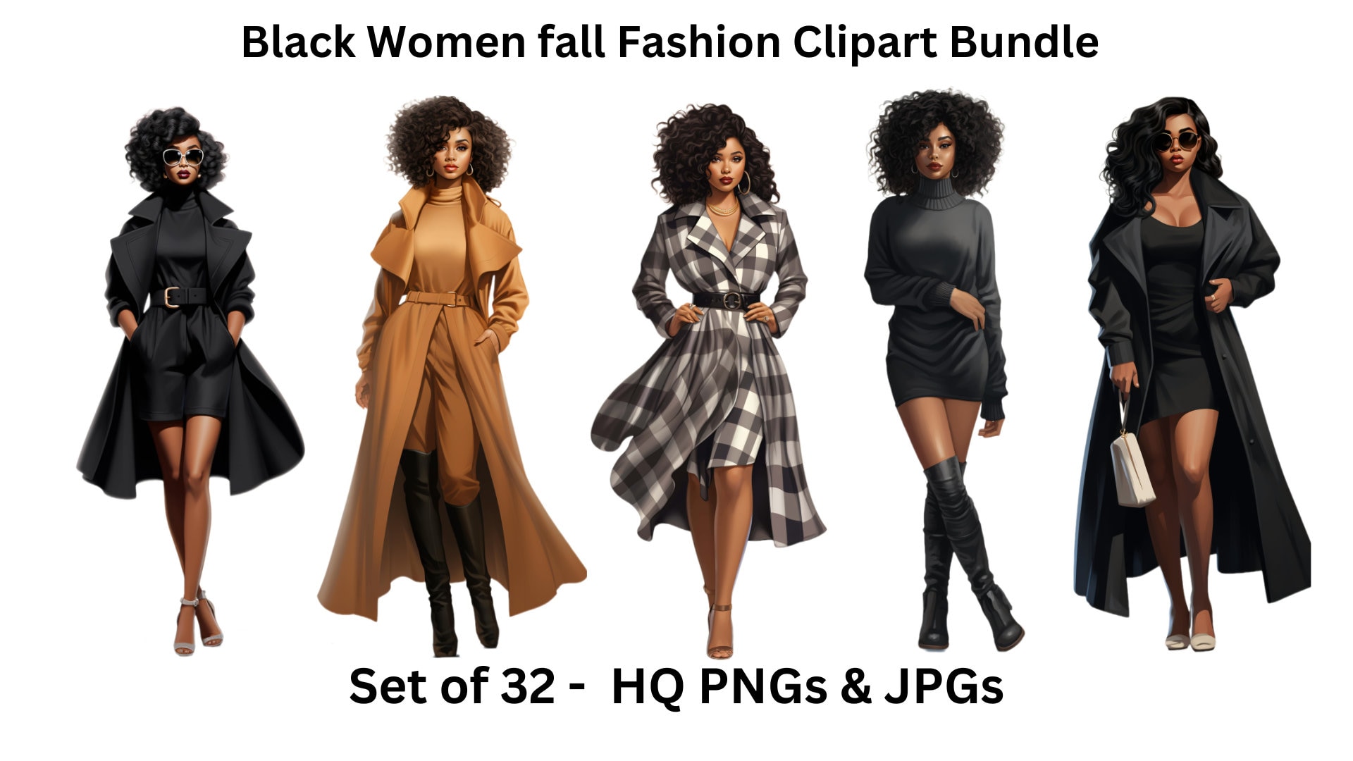 Fall Fashion Clipart Set of 32 Black Girls Clipart Autumn - Etsy