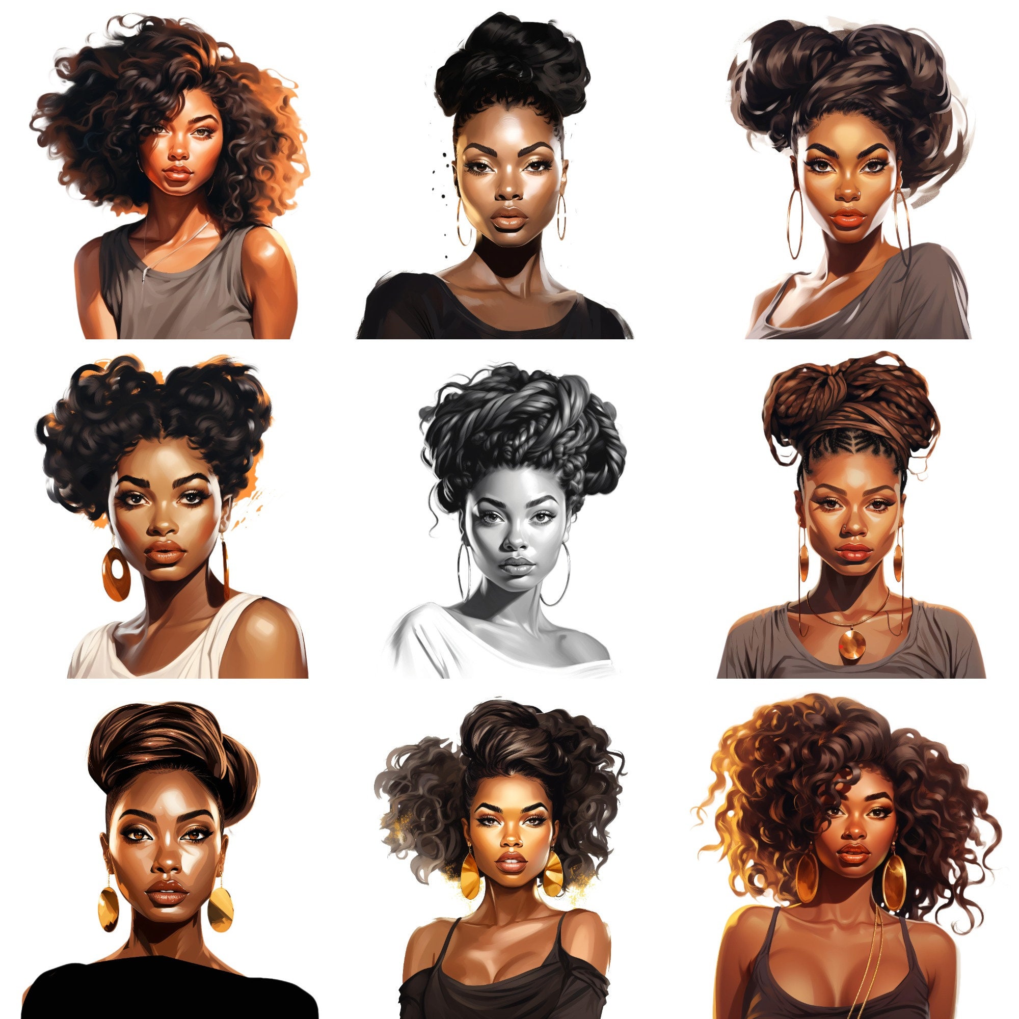 50 Portraits of Black Womenblack Girl Clipart Black Woman - Etsy