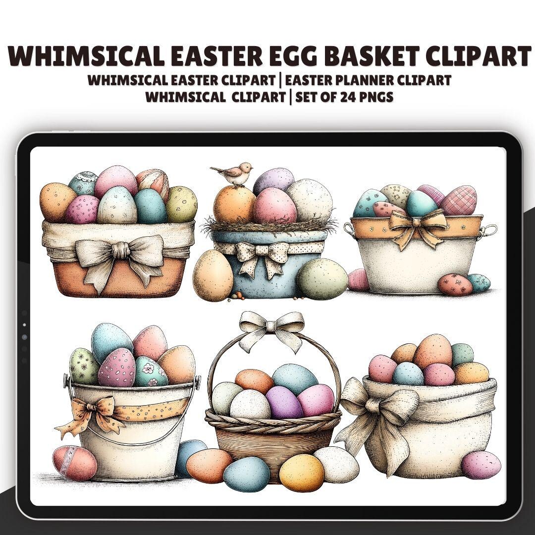 Whimsical Easter Egg Basket Clipart - 24 PNG Spring Graphics ...