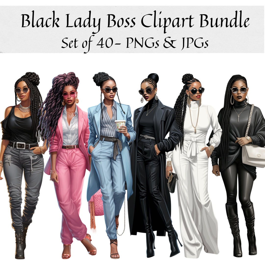 Black Women Lady Boss Doll Clipart - Set of 40, Office Girl Clipart ...