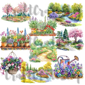 Watercolor Spring Gardens Clipart - Set of 40, Spring Garden ...