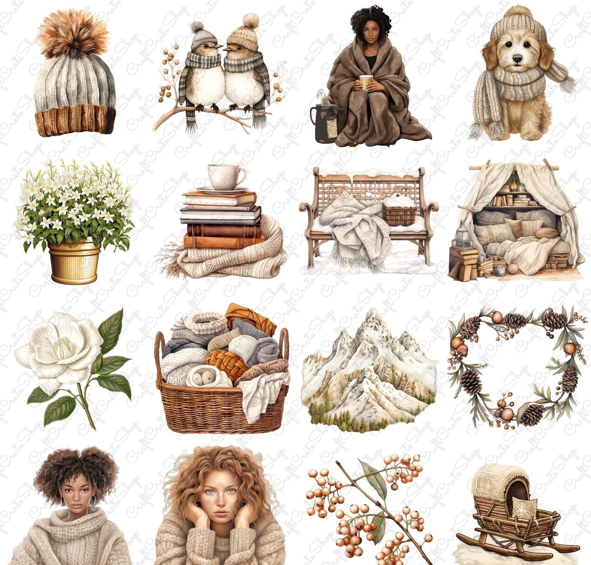 Cozy Winter Clipart Set of 50 Neutral Color Clipart Winter - Etsy