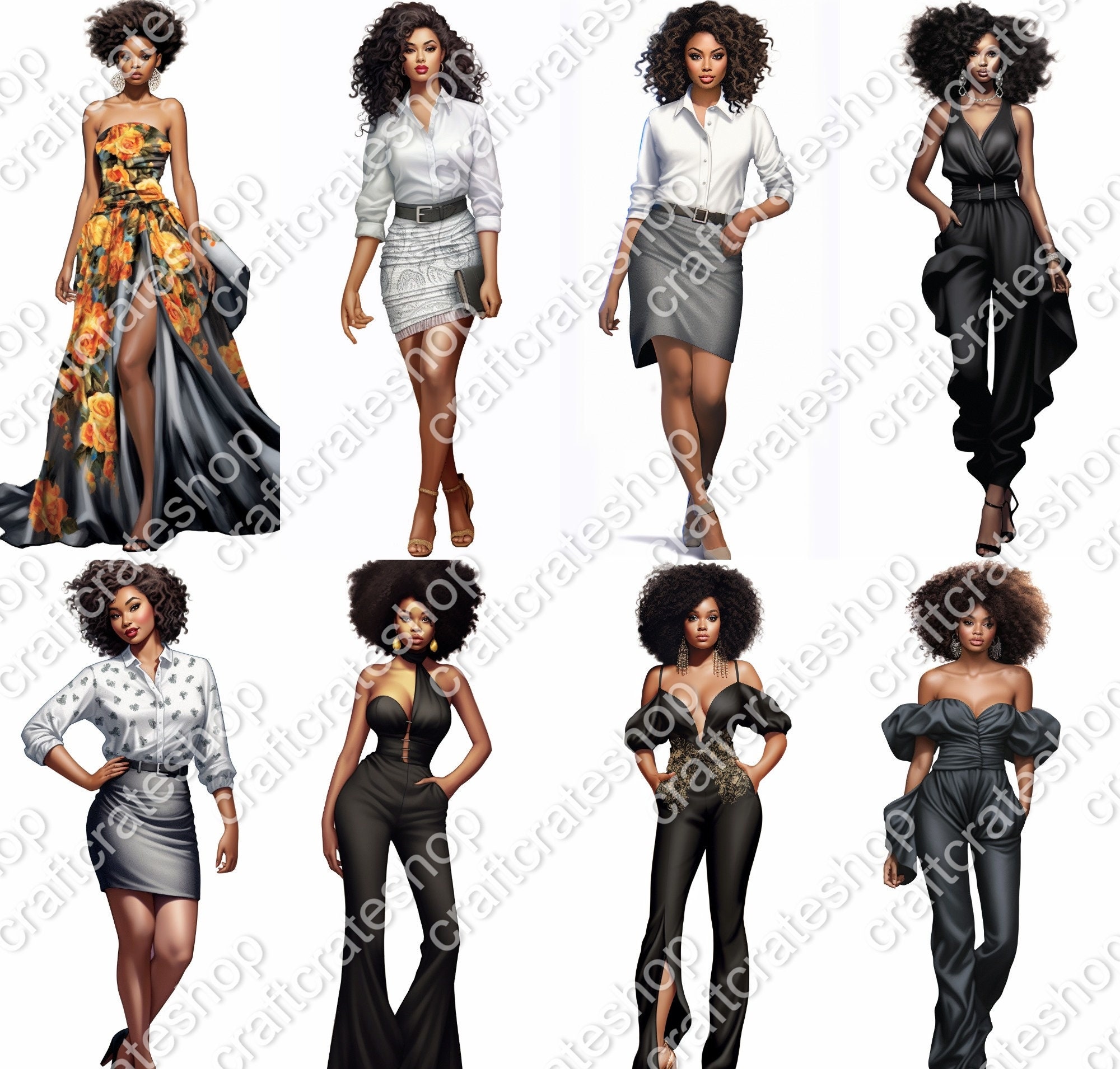 Black Girl Fashion Clipart Set of 84 Pngs Black Girls - Etsy
