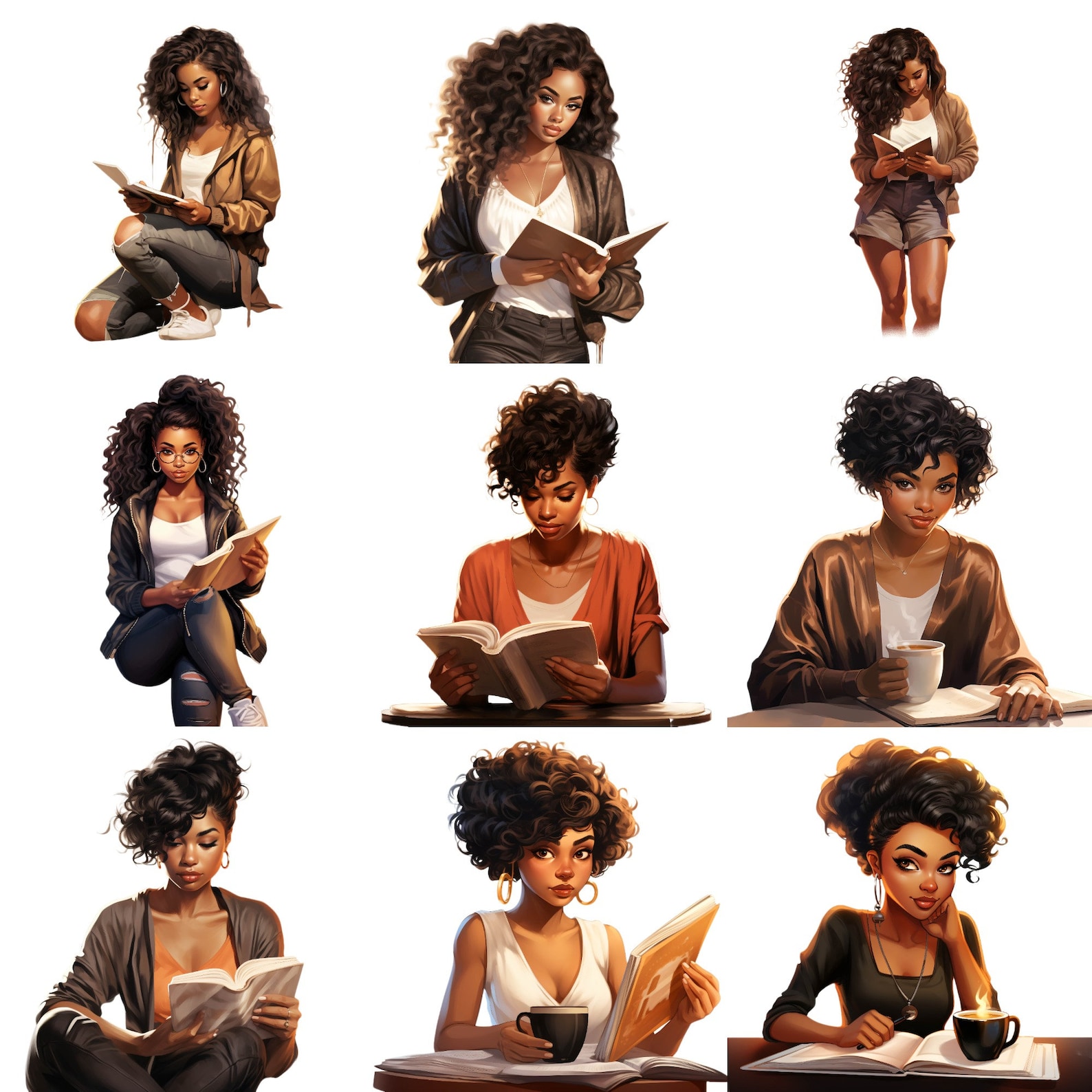 Black Girl Studying Clipart Set of 55 Bookworm Black Girl - Etsy
