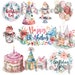 Watercolor Birthday Clipart - Set of 38 , Boho Birthday Clipart, Boho ...