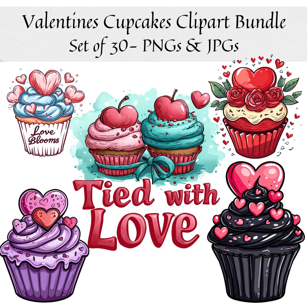 Valentines Cupcake Clipart Set of 30, Valentines Day Png, Boho Cupcake ...