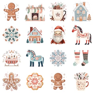 Scandinavian Christmas Clipart Bundle - Set of 80, Nordic Clipart, Folk ...