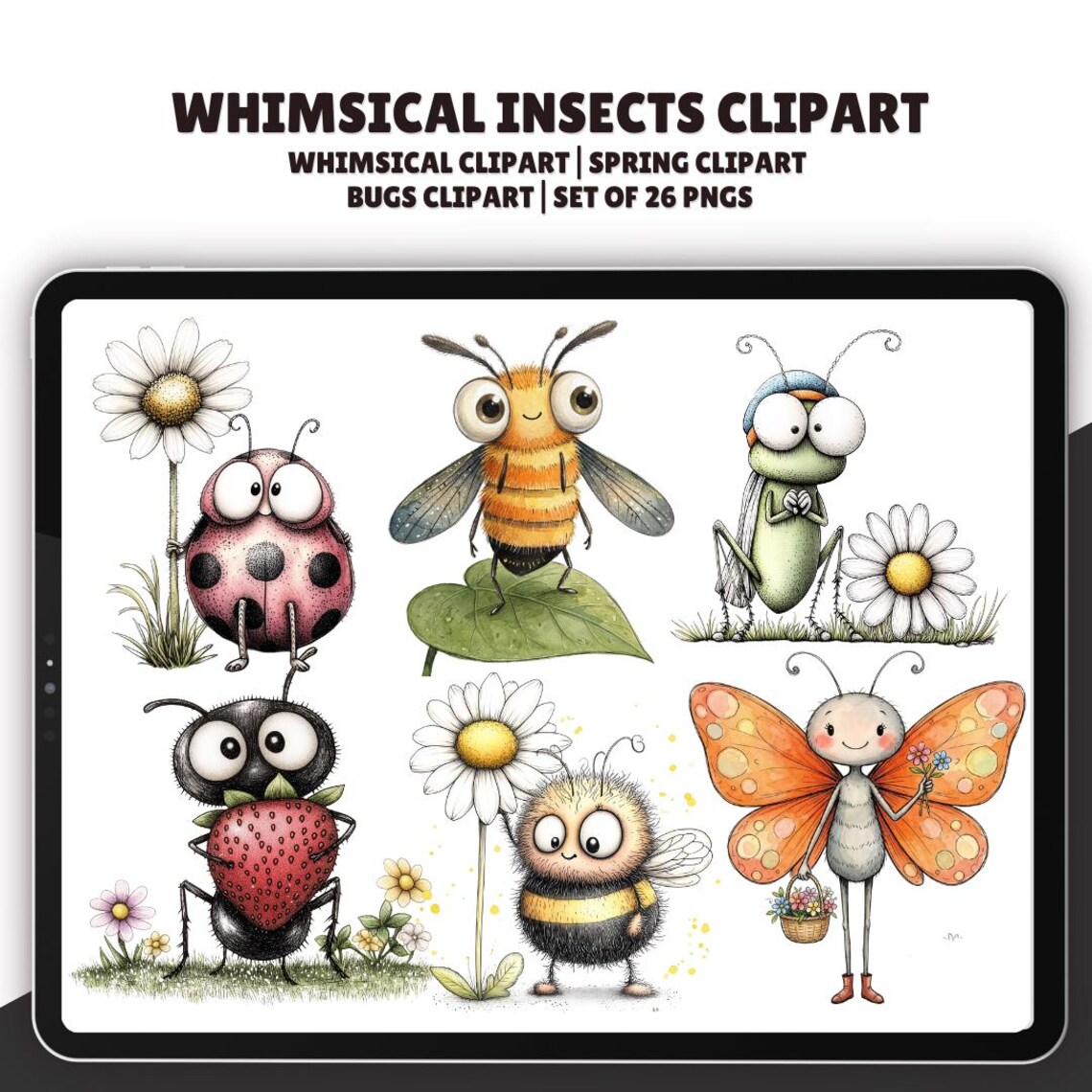 Whimsical Insects Clipart - 26 Spring Bugs Pngs for Digital Download - Etsy