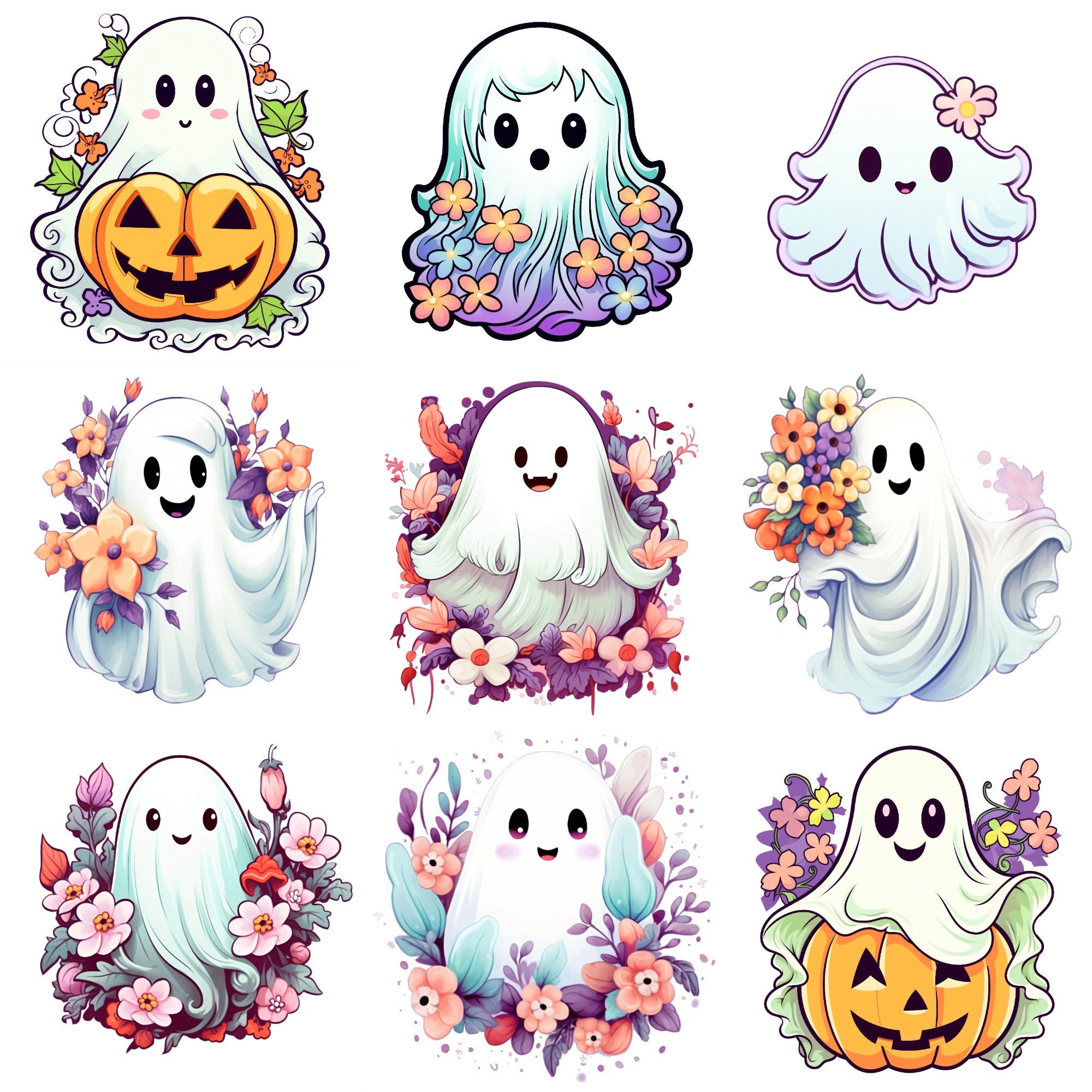 Cute Spooky Halloween Ghost Clipart Set of 36 Watercolor - Etsy