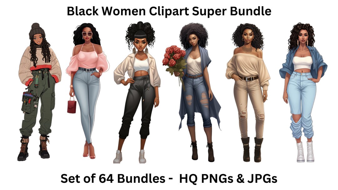 Super Big Bundle Black Women Clipart - Set of 64 Clipart Bundles, Black ...