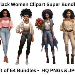 Super Big Bundle Black Women Clipart - Set of 64 Clipart Bundles, Black ...