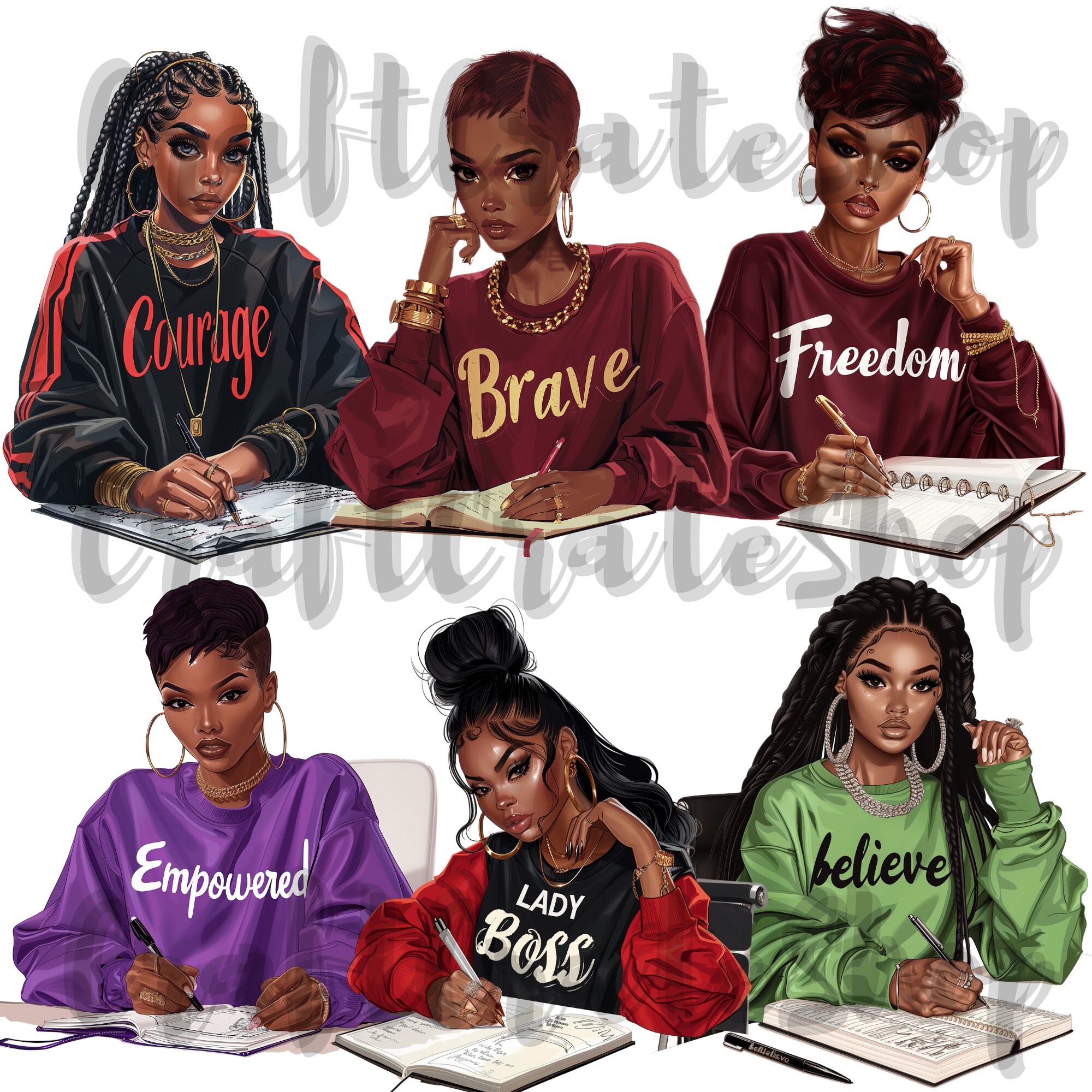 Black Woman Motivational Clipart - Set of 20, Motivational Boss Babe ...