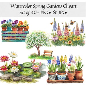 Watercolor Spring Gardens Clipart - Set of 40, Spring Garden ...