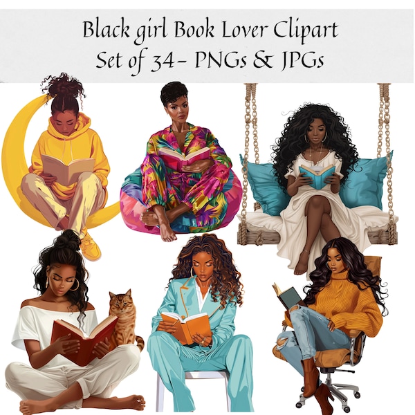 Black Girl Reading Clipart - Etsy