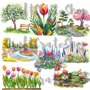Watercolor Spring Gardens Clipart - Set of 40, Spring Garden ...