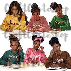 Black Woman Motivational Clipart - Set of 20, Motivational Boss Babe ...