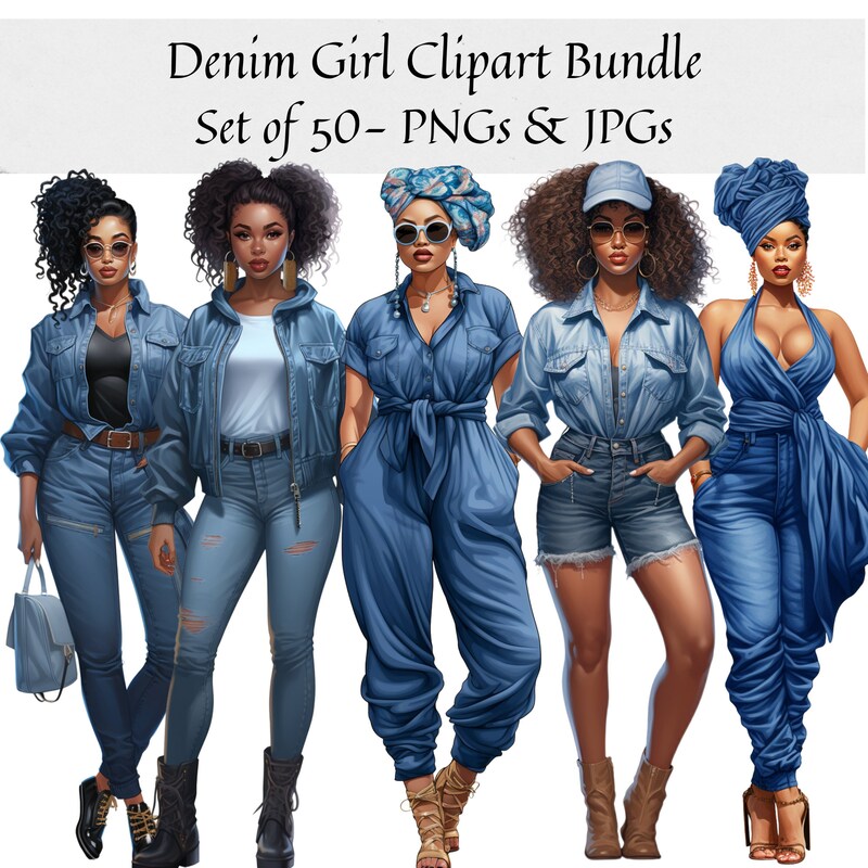 Denim Girl Clipart - Etsy