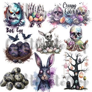Gothic Easter Day Clipart- Set of 48, Easter Day PNG, Scary Easter ...