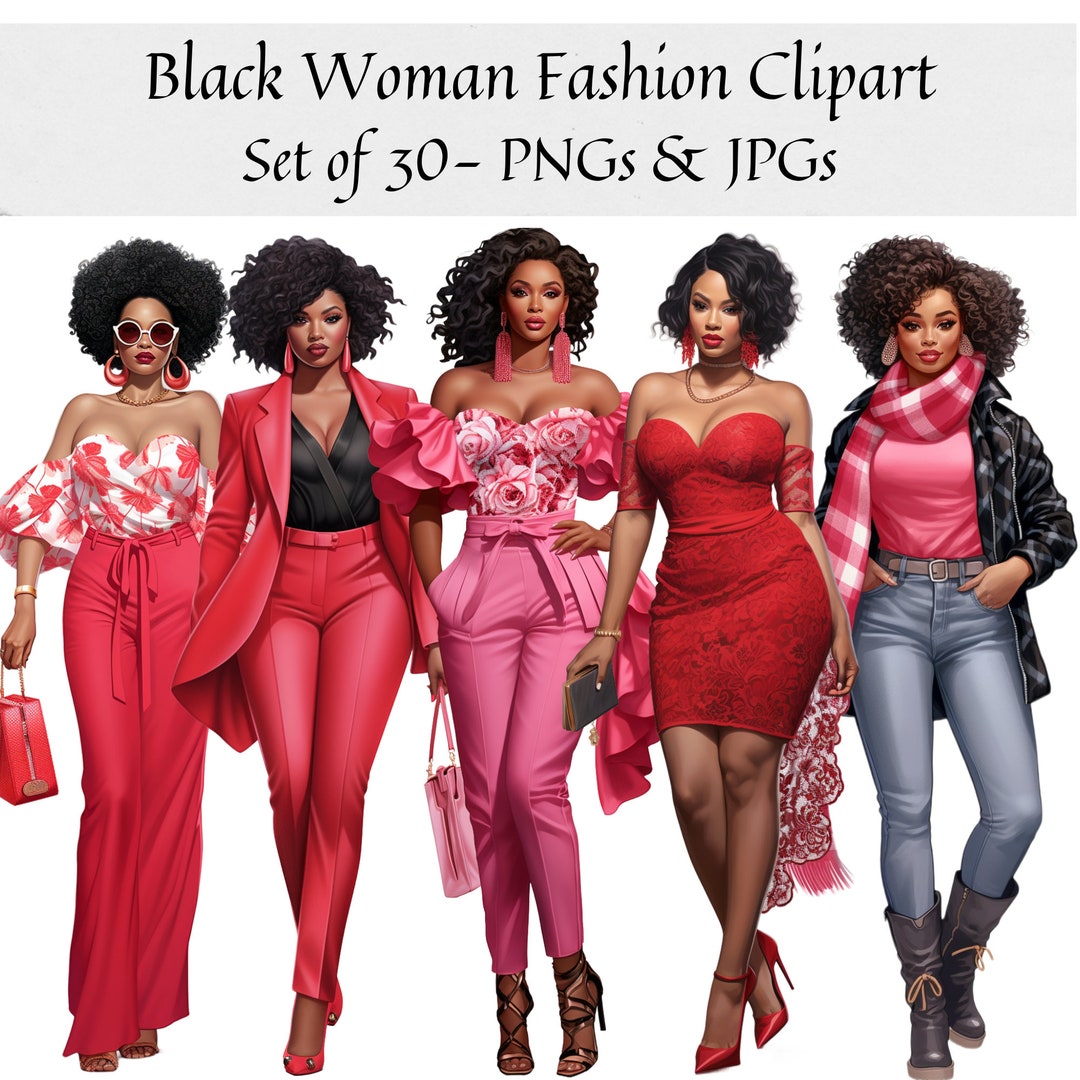 Black Woman Clipart - Set of 30,red and Pink Fashion Clipart,date Night ...