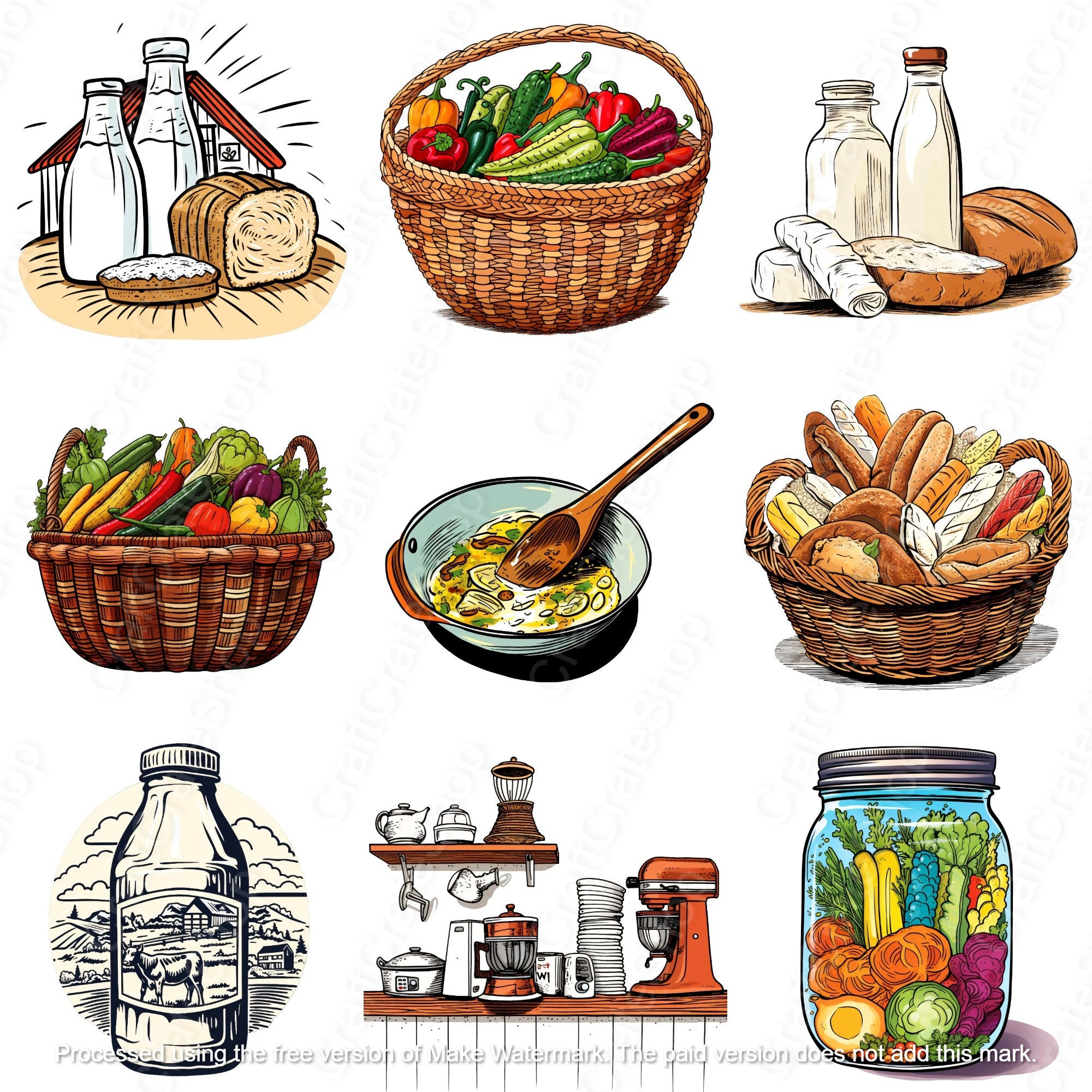 Set of 54 Country Kitchen Clipart Rustic Cooking Clipart - Etsy