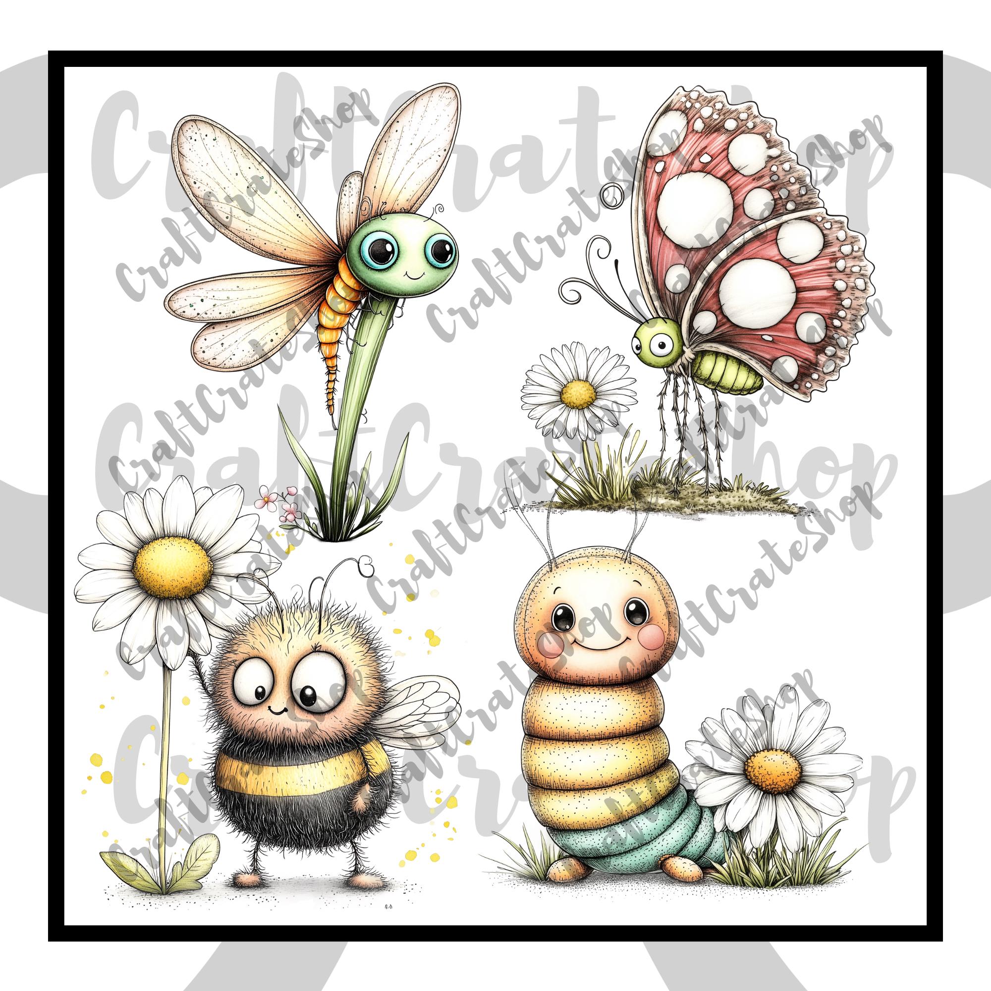 Whimsical Insects Clipart - 26 Spring Bugs Pngs for Digital Download - Etsy
