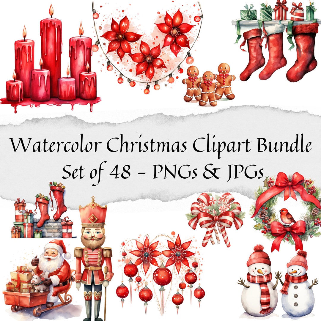 Watercolor Christmas Clipart Set of 48 Christmas Illustrations, Cute ...