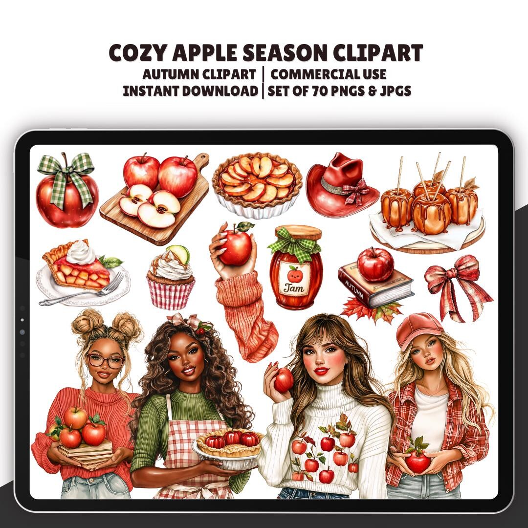Watercolor Apple Cottage Clipart, Apple Harvest PNG, Cozy Autumn Apples ...